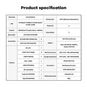 Beelink Mini PC, AMD Ryzen 5 5560U(6C/12T, Up to 4.0GHz), 16GB DDR4 RAM 500GB NVMe SSD, SER5 Mini Desktop Computer Support 4K@60Hz Triple Output/WiFi6/BT5.2/DP1.4/HDMI2.0/USB3.2 for Gaming/Office/Home