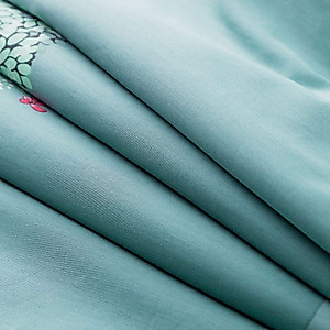 YuHeGuoJi Botanical Duvet Cover Queen 100% Egyptian Cotton Green Leaves Duvet Cover Set Super Soft 3 Pcs 1 Tree Plant Print Duvet Cover with Zipper Ties 2 Pillowcases Botanical Bedding Breathable