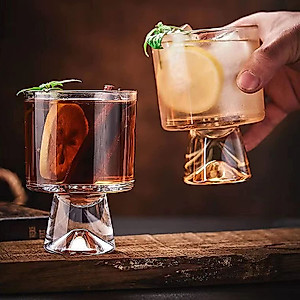 Martini Glasses 8 OZ (Set of 6) With Stylish Colorful Bases | Elegant Stemless Bar Glasses | reat for Martini, Cocktail, Whiskey, Margarita, & More | Cocktail Glasses (transparent)