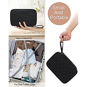 MONSTINA Travel Makeup Bag,Double Layer Toiletry Organizer Women Makeup Brush Bag Cosmetic Case Portable Large Wide-open Pouch Brush Holder Purse Bag