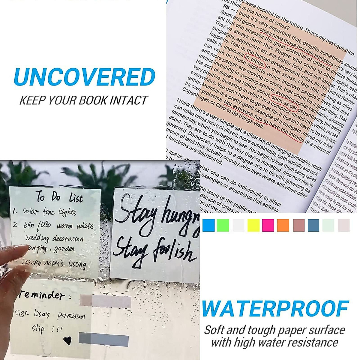 550 Pcs Transparent Sticky Notes, 3x3" Clear Sticky Notes with Marker, 2023 Planner XURISEN 9 Pack 2X Sticking Power Translucent Sticky Note Pads for Book Notes Highlights, Clean Removal