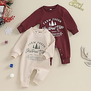 Infant Baby Girls Boys Christmas Outfits One Piece Long Sleeve Crew Neck Letter Sweatshirt Romper Playsuit Clothes (Red, 0-3 Months)