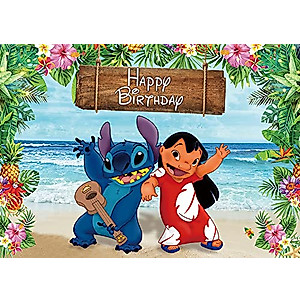 Tropical Luau Summer Beach Ocean Photo Backdrops 5x3ft Cartoon Photography Background for Kids Happy Birthday Dessert Table Top Summer Aloha Luau Party Decoration Banner