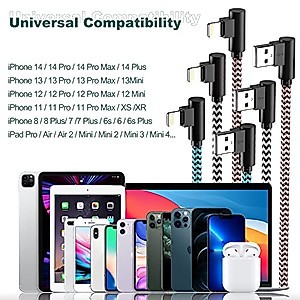 3 Pack iPhone Charger 10FT [Apple MFi Certified] Right Angle Lightning Cable iPhone Fast Charging Cord Nylon Braided for iPhone 14 13 12 11 Pro/Pro Max/Mini/XS/XR/8 7 Plus, iPad, AirPods (10 Foot)