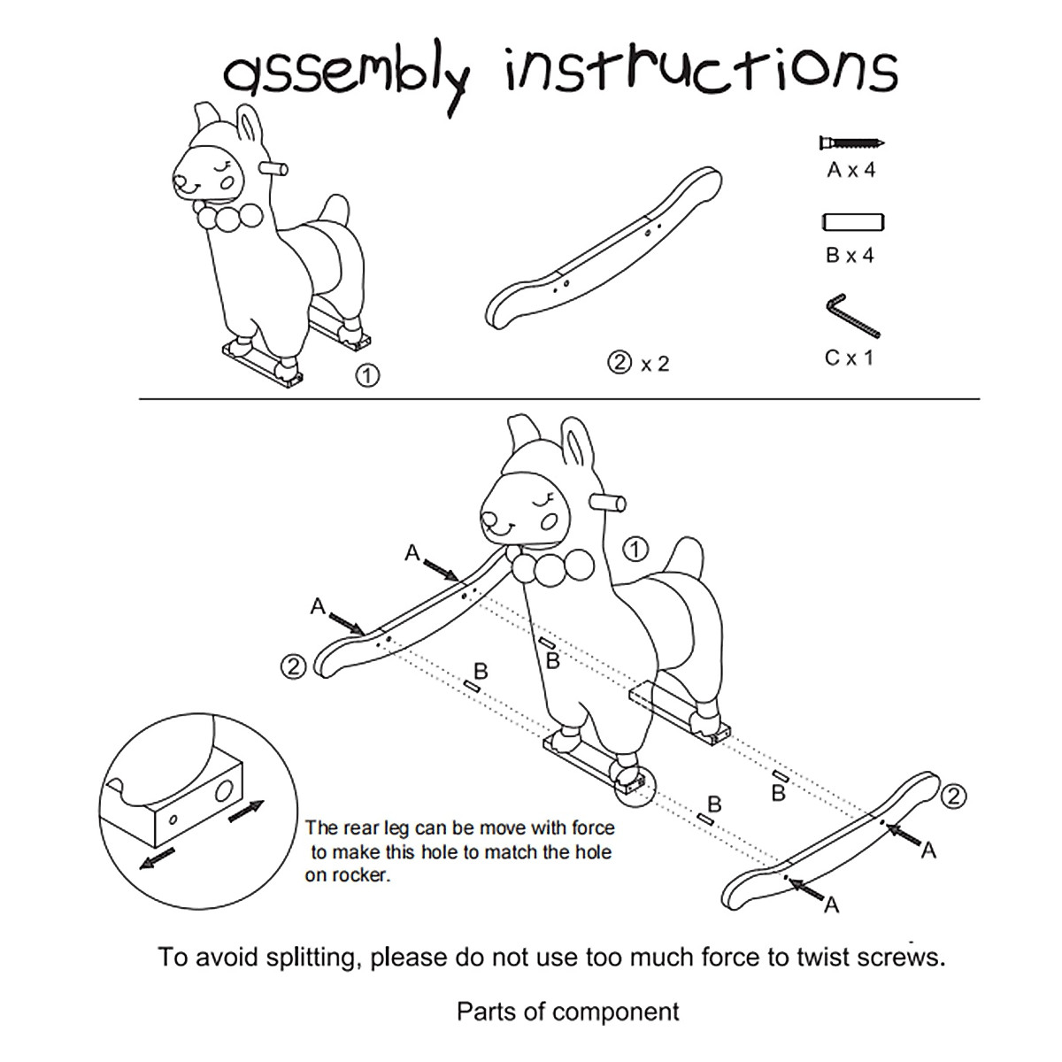 labebe - Baby Rocking Horse Wooden, Plush Stuffed Rocking Animals White, Kid Ride on Toys for 1-3 Years Old, Llama Rocking Horse for Girl&Boy, Toddler/Infant Rocker for Nursery, Kid Riding Toys/Horse