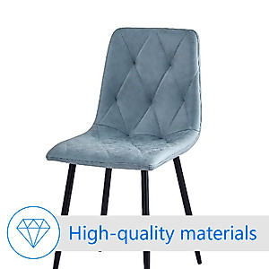 Btrpily 4 Set of Dining Chairs, Metal Frame Dining Chair for Kitchen Room,Technology Cloth Seat Chair for Living Room, Bedroom(Light Blue)