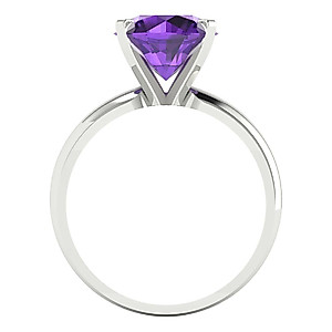 Clara Pucci 2.50ct Round Cut Solitaire Natural Amethyst gemstone Bridal Designer Anniversary Engagement Ring in Real 14k White Gold