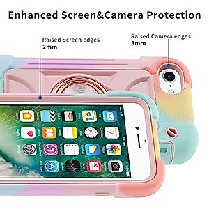 Cookiver iPhone SE3/SE2/6/6S/7/8 4.7" Heavy-Duty Military Grade Rugged Case with Ring Stand & 2 Screen Protectors (Rainbow Pink)