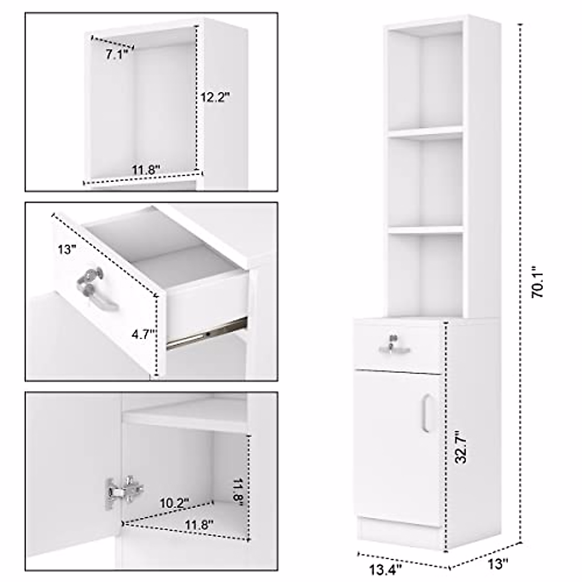 Paddie Wall Mount Barber Station Hair Stylist Salon Equipment Set Beauty Spa Furniture with Shelves/Lockable Drawers/Storage Cabinet (White2)