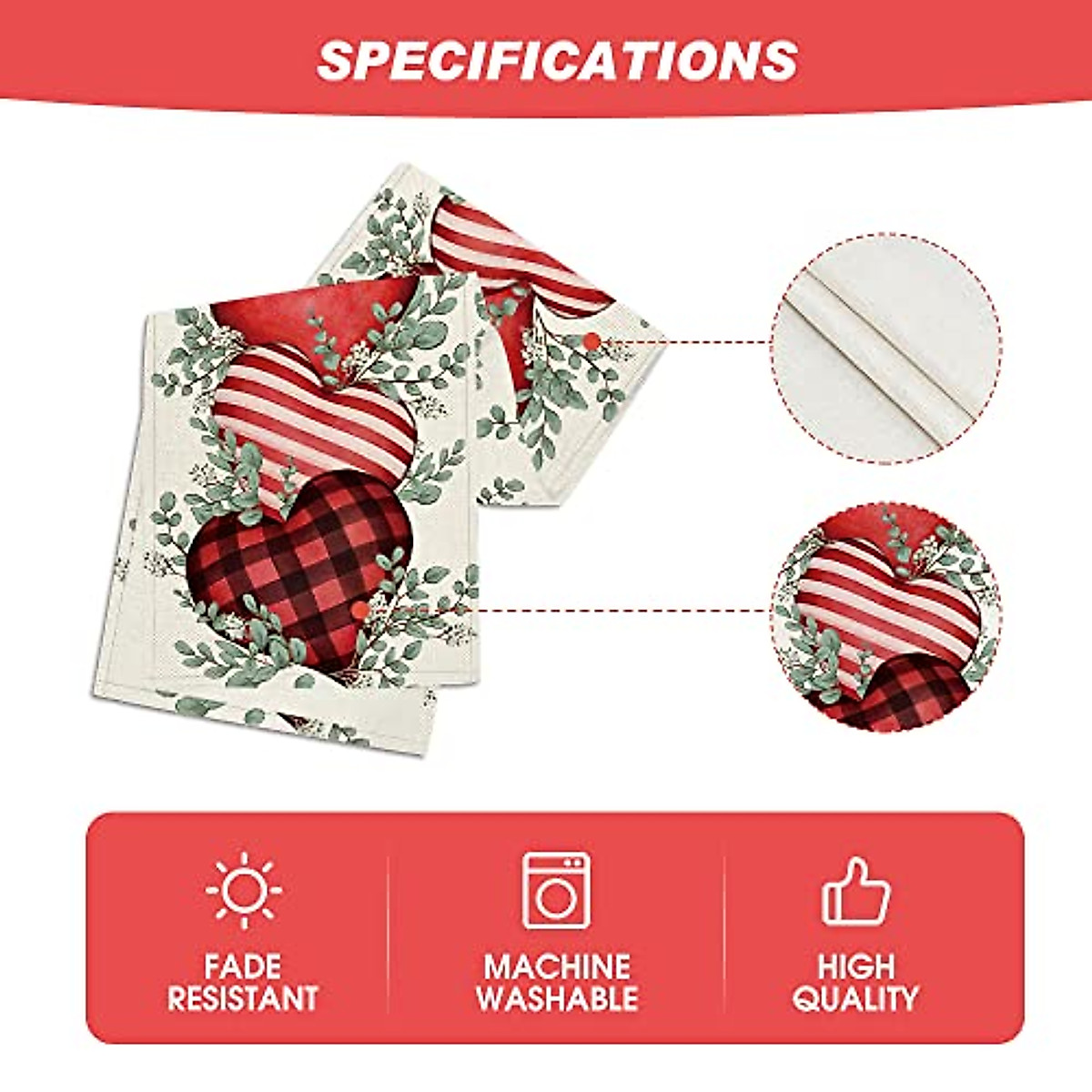 Artoid Mode Eucalyptus Hearts Mother's Day Table Runner, Holiday Kitchen Dining Table Decoration for Home Party Indoor 13x72 Inch