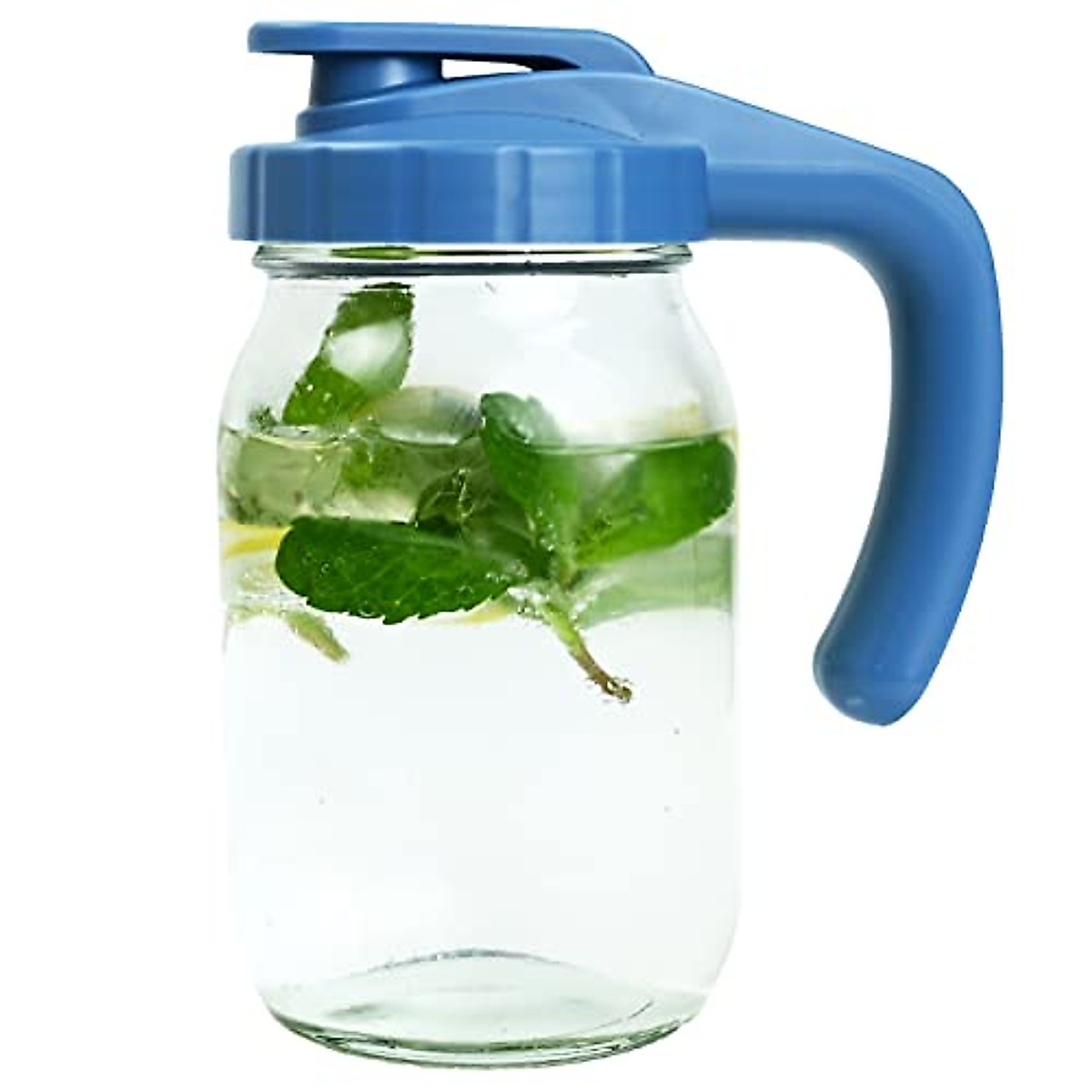LIVEBAY Glass Mason Jar Pitcher Wide Mouth, 1 Quart (32oz / 1 Liter) Pitcher for Iced Tea, Juice, Coffee, Blue