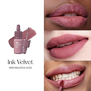 Peripera Ink the Velvet Lip Tint - High Pigment Color, Longwear, Weightless, Not Animal Tested, Gluten-Free, Paraben-Free (028 MAUVEFUL NUDE)