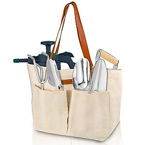 Berry&Bird Garden Tool Bag, Canvas Garden Tote With Pockets, Wear-Resistant Multi-Purpose Tool Storage Bag, Home Organizer Gardening Tool Kit for Indoor and Outdoor Gardening, 21.65" x 7.09" x 13.78"