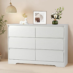 CATMIX Dresser for Bedroom, White Drawer Double Dresser, Wood Modern Drawer Chest of Drawers with Deep Drawers, Wide Storage Organizer Cabinet for Bedroom, Living Room, 6 Drawer Dresser