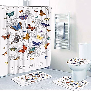 AXISRC Get Naked Black Polyester Fabric Shower Curtain Non Slip Soft Bath Mat Toilet Lid Cover Rugs Letter Home Bathroom Decor Set 71x71inches