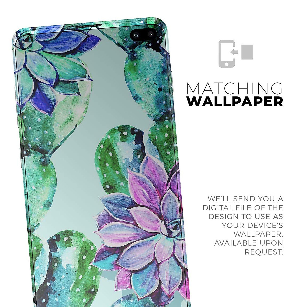 DesignSkinz Watercolor Cactus Succulent Bloom V11 Protective Vinyl Decal Wrap Skin Cover Compatible with The Samsung Galaxy S20 (Screen Trim & Back Glass Skin)