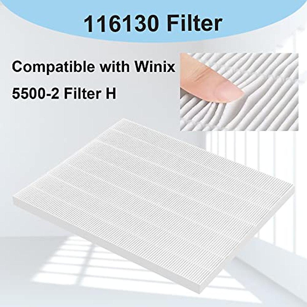 RONGJU Replacement 116130 Filter H for Winix 5500-2, Filter & Activated Carbon Filter Combo Pack Compare to Part # 116130