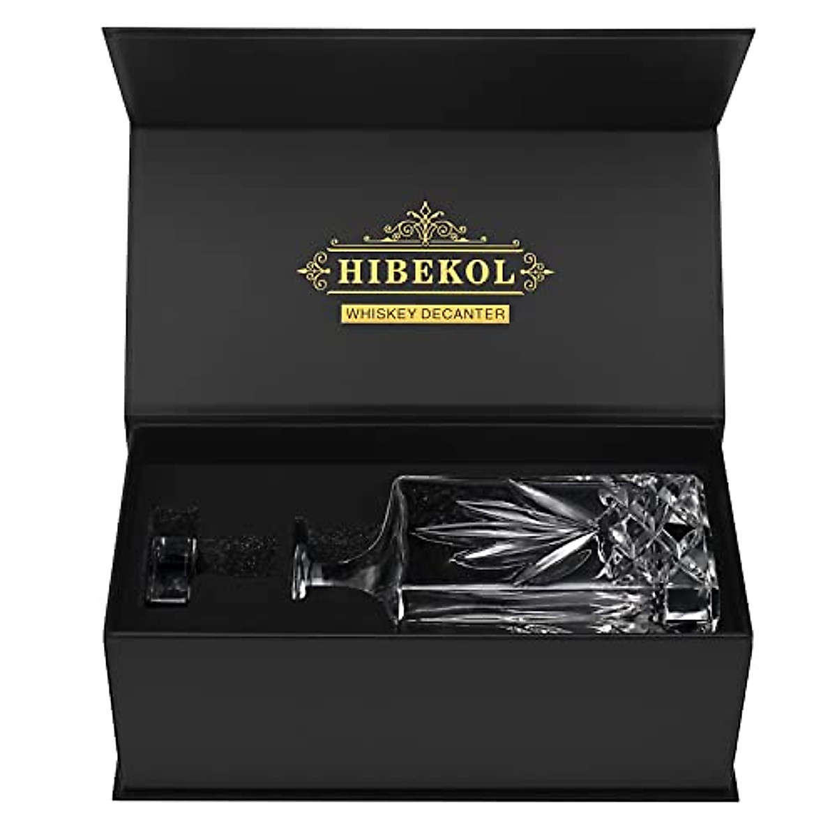 Hibekol Whiskey Decanter with Glass Stopper Lead-Free Glass 25.3 oz/ 750ml Decanter for Bourbon, Wine, Scotch, Vodka or Liquor…