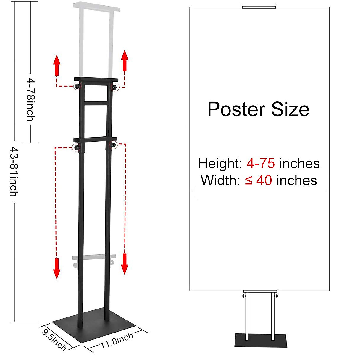 KOOV Poster Stand, Sign Holder Floor Stand, Double Sided Banner Stand with Non-Slip Base, Metal Heavy Duty Poster Board Stand, 75 Inches Height Adjustable Standing Sign Holder for Board Foam Display