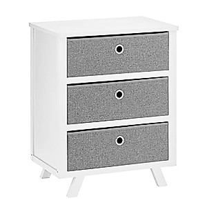 mDesign Mid-Century Modern Dresser Storage Organization Chest - 3 Fabric Drawers, Organizer Furniture Stand Unit for Bedroom, Hallway, Entryway, and Office - Easy Pull Handles - White/Gray