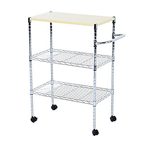 MENGK 3-Tier Rolling Kitchen Storage Trolley Cart - Steel Island Movable Utility Service with Drawer and Lower Basket