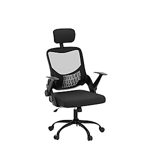 Furmax High Back Office Chair Height Adjustable Desk Chair Mesh Ergonomic Computer Chair Comfortable Headrest and Lumbar Support Padded Flip-up Armrests Swivel Task Chair (Black)