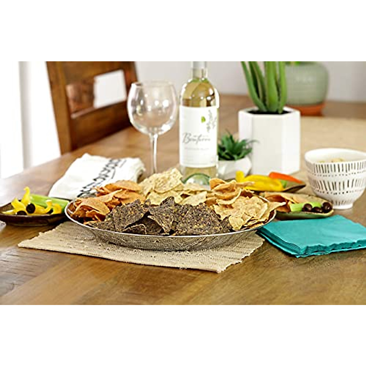 Chip and Dip Serving Bowl, Elegant Serving Dish - Great for Chips, Dips, Appetizer, Fruit Bowl, Salad and Snack – Stainless Steel Chips and Dip Plate