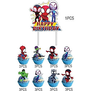 25PCS Spidey and His Amazing Friend Cup Cake Topper for Kids Birthday Superhero Themed Cake Decorations