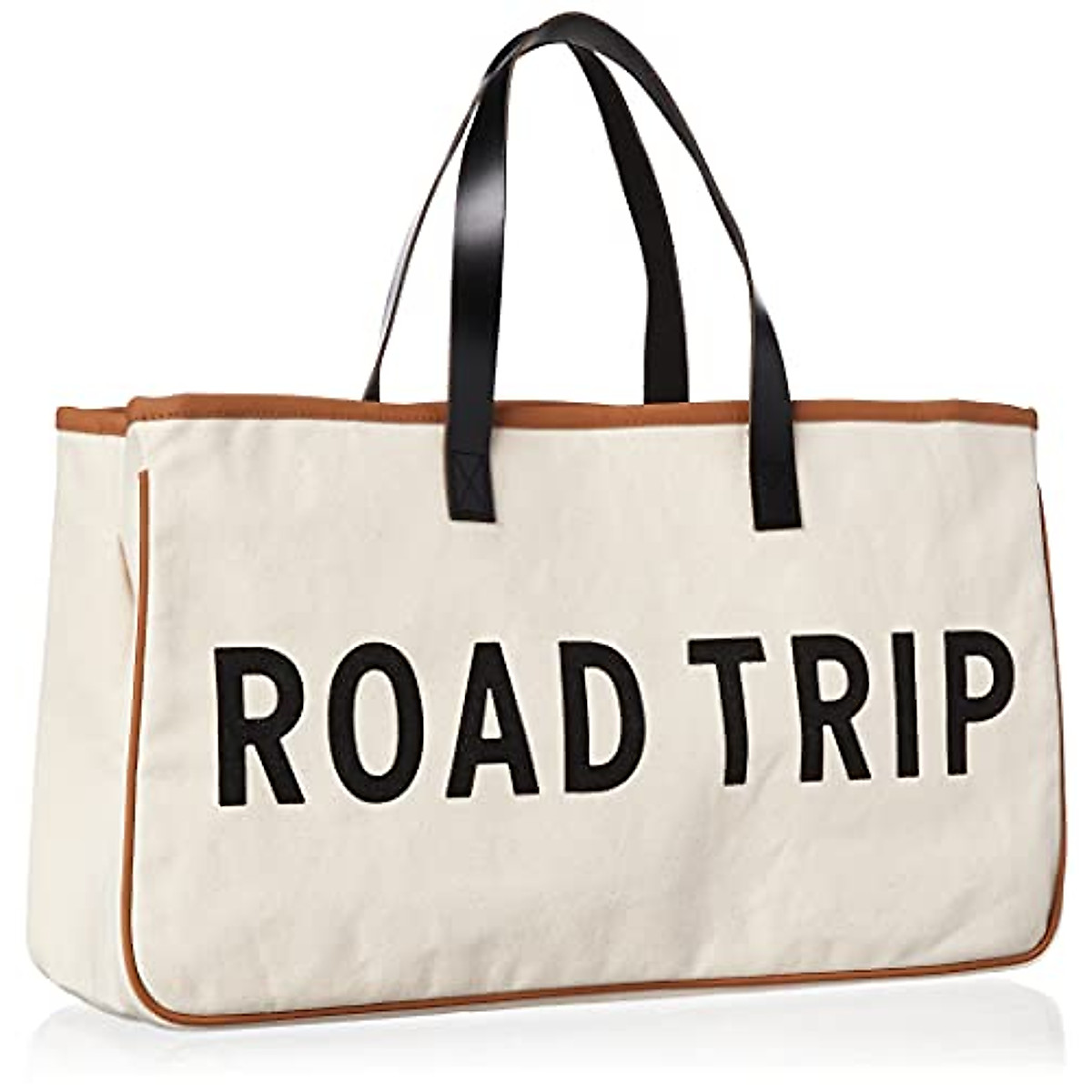 Santa Barbara Design Studio Tote Bag Hold Everything Collection Black and White 100% Cotton Canvas with Genuine Leather Handles, Large, Road Trip