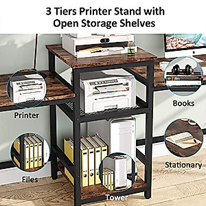 Tribesigns 96.9" Double Computer Desk with Printer Shelf, Extra Long Two Person Desk Workstation with Storage Shelves, Large Office Desk Study Writing Table for Home Office, Dark Brown