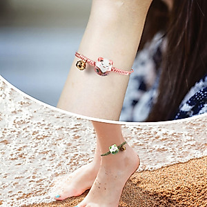 3 Pieces Cat Maneki Neko Bracelet Cute Lucky Cat Ceramic Beads Bracelet Lucky Japanese Fortune String Hand Chain with Bell, Adjustable(Green, Blue, Pink)