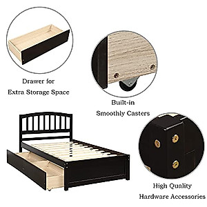 Harper & Bright Designs Twin Storage Bed Frame, Wood Platform Bed with Two Drawers and Headboard, Espresso