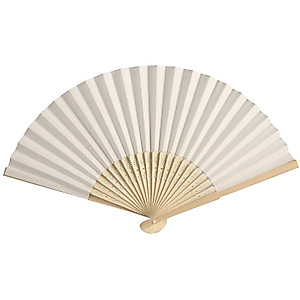 SL crafts 50pcs Paper Hand Fan with Organza Bags Bamboo Handheld Folding Fan Decorative Paper Fan Wedding Party Favors (Cream)