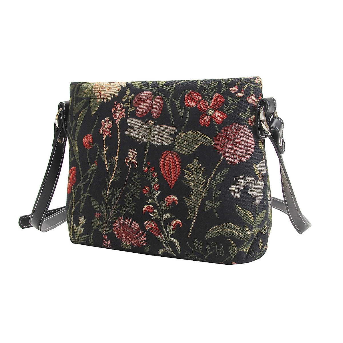 Signare Tapestry Crossbody Bag Shoulder Purse for Women In Morning Garden Black Design (XB02-MGDBK)