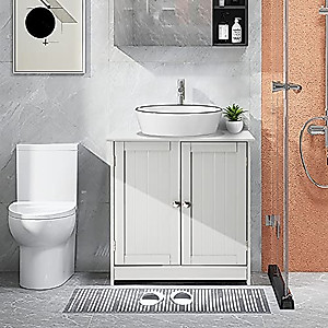VINGLI Pedestal Under Sink Cabinet Free Standing Bathroom Storage Cabinet Organizer with with 2 Doors Adjustable Shelf Modern White Small Bath Sink Cabinet Space Saver 23.6" x 11.8"x 23.6"