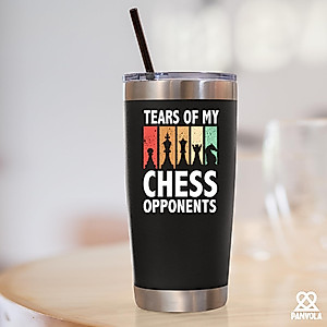 Panvola Tears Of My Chess Opponents Chess Gifts Player Coach Chess Lover Dad Boyfriend Husband Brother Vacuum Insulated Tumbler Stainless Steel Travel Mug with Lid and Straw (Black, 20 oz)