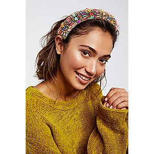 Rhinestone Headbands for Women Bling Jewelled Rainbow Crystal Beaded Padded Headband Baroque Bedazzled Hairband Fashion Velvet Wide Hair Hoop Accessorires For Wedding Party (Bar rhinestone headband)