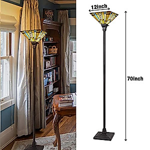 Capulina Tiffany Torchiere Floor Lamp 70" Tall Industrial Pole Green Blue Mission Style Torch Standing Light for Living Room Bedroom Farmhouse