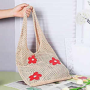 Women's Tote Bag Aesthetic Shoulder Handbags Crochet Purse Fairy Grunge Tote Bags Cute canvas tote (Apricot)