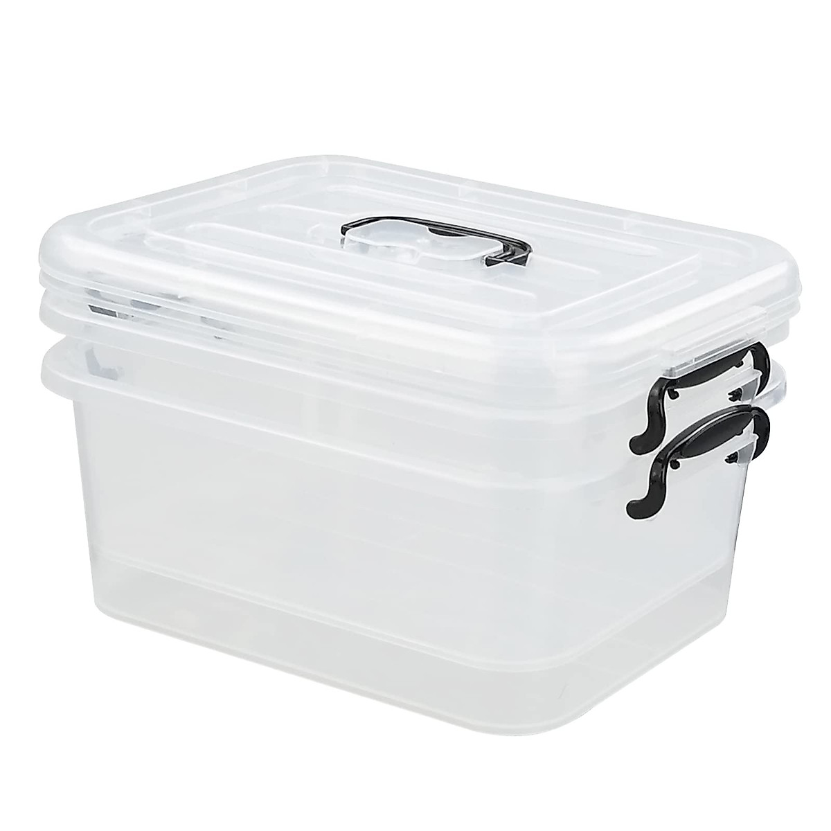 Uumitty 8 L Plastic Storage Bin Tote Organizing Container with Lid and Latching Buckles, Stackable and Nestable, 2 Pack