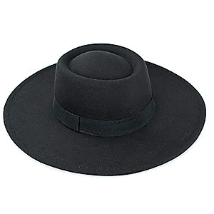 Women Men Classic Felt Fedora Hat Wide Brim Flat Top Boater Hat
