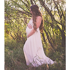 Ladmous Women's V Neck Floral Lace Wedding Dress Backless Bridesmaid Evening Party Maxi Dress White，S