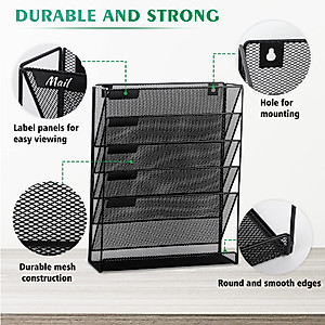 Easepres File Organizer Mesh 5-Tier Black Hanging File Organizer Vertical Holder Rack for Office Home