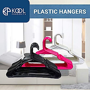 Kool Products Plastic Hangers - Tubular Clothes Hangers - Clothing Hangers - Heavy Duty Plastic Hangers Organize Adult Clothes Clever Design Reduce Creases Damages and Slips - Black Hangers - 25 Pack