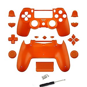 Ambertown Replacement Full Housing Shell Case Cover with Buttons Mod Kit for PS4 Pro Slim for Sony Playstation 4 Dualshock 4 PS4 Slim Pro Wireless Controller - Orange