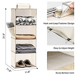 YOUDENOVA 4-Shelf Hanging Closet Organizer & Two 3-Shelf Separable Closet Hanging Shelves