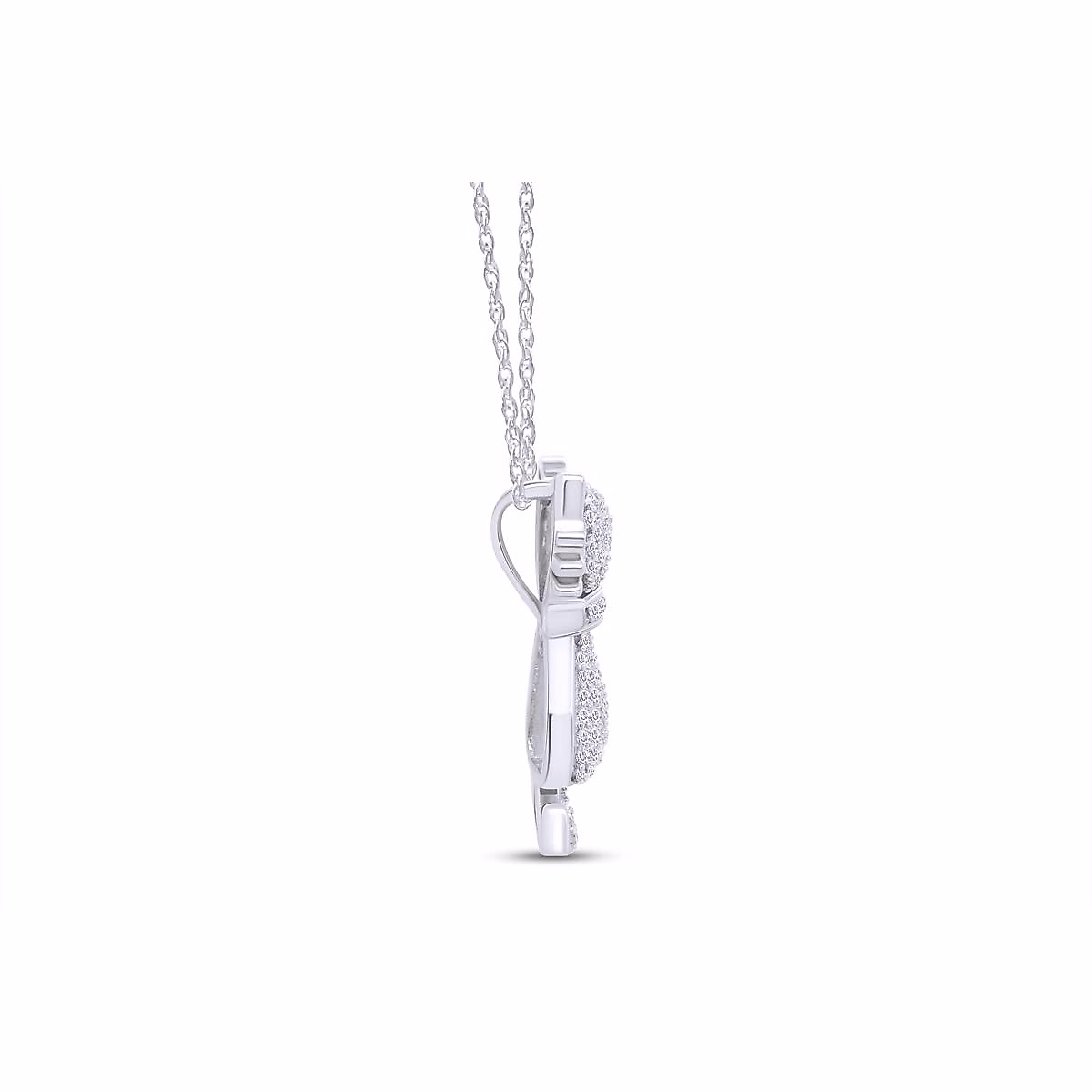 THE JEWEL ZONE White Natural Diamond Fashion Cat Pendant Necklace in 14k White Gold Over Sterling Silver (0.33 Ct)