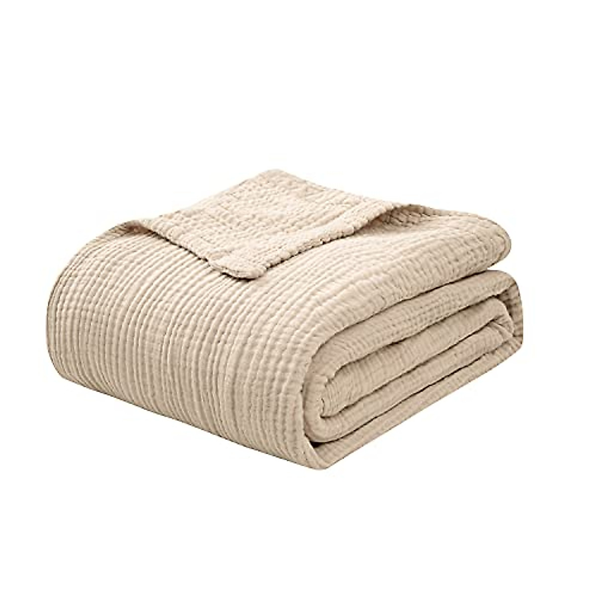 EMME Cotton Throw Blanket 100% Muslin Soft Blanket for Couch 4-Layer Breathable Gauze Blanket All Season Soft and Lightweight Pre-Washed Cotton Blanket (Light Tan, 55"x75")