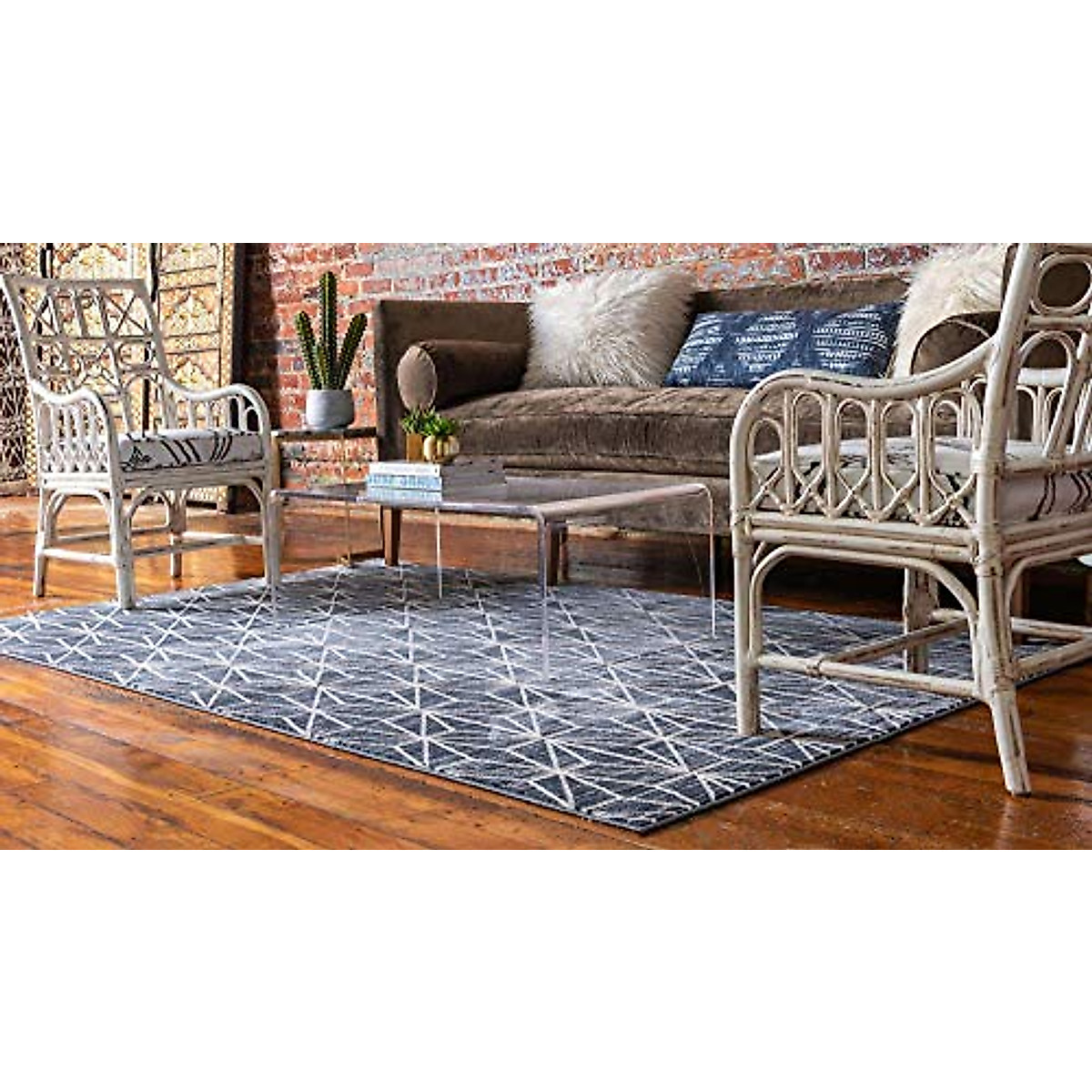Unique Loom Uptown Collection by Jill Zarin Collection Geometric Modern Navy Blue Area Rug (8' 0 x 10' 0)
