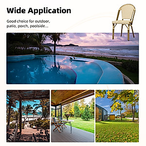 PURPLE LEAF Bistro Chair (Set of 2) French Hand-Woven Wicker Chairs for Outdoor Patio Porch Garden Indoor, Bamboo Print Finish, Cream Yellow, Dining Chairs